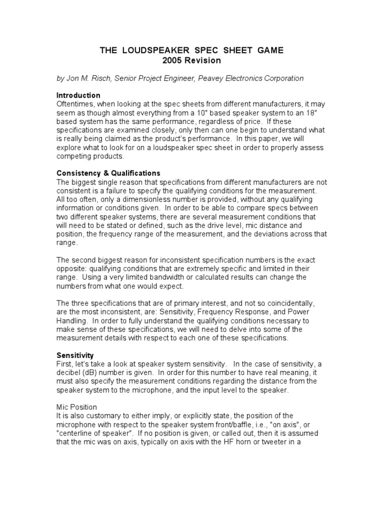Understanding Loudspeaker Specifications | PDF | Loudspeaker | Microphone