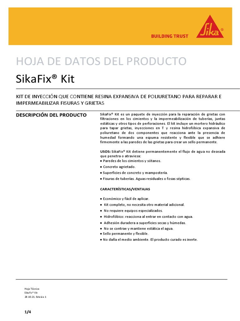 HT - SikaFix® Kit - Español | PDF | Hormigón | Poliuretano