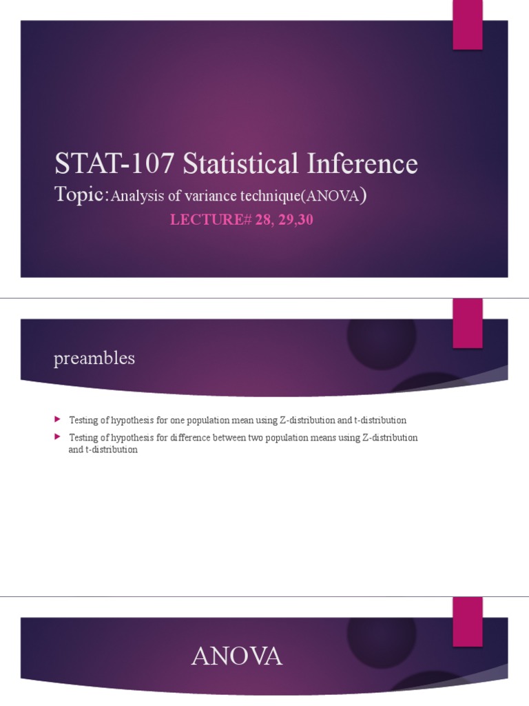 STAT-107 Statistical Inference: Topic:) | PDF | Analysis Of Variance ...