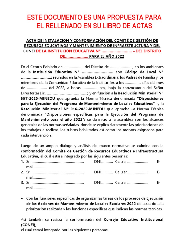 Modelo Acta Conform. Comite Mant. y Conei - 2022 - 2 | PDF