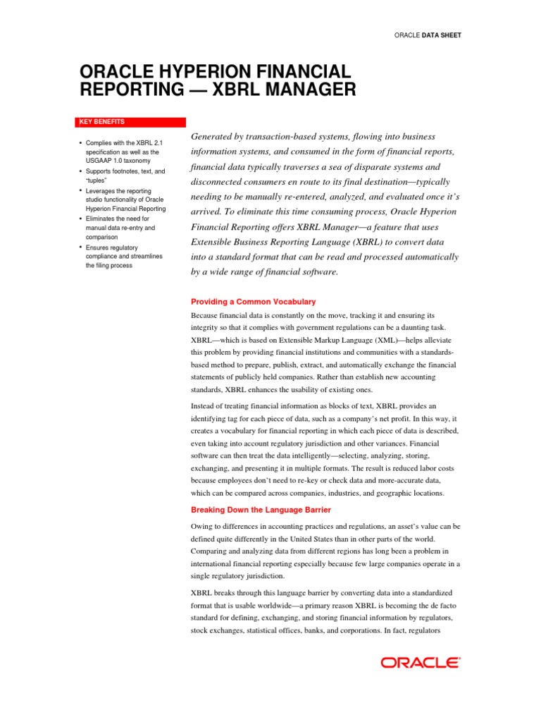 Hyperion Financial Reporting XBRL Datasheet | PDF | Financial Statement ...