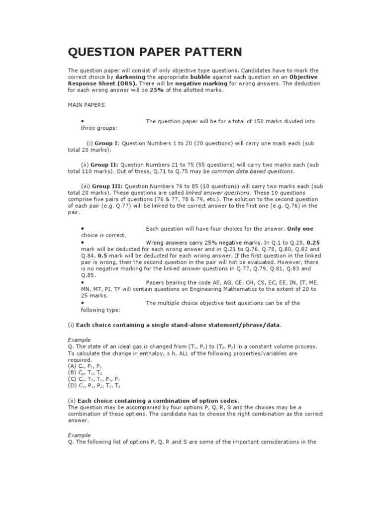 Question Paper Pattern: Response Sheet (ORS) - There Will Be Negative ...