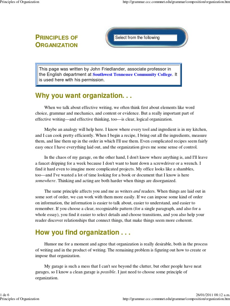 1 Principles of Organization | PDF | Time | Essays