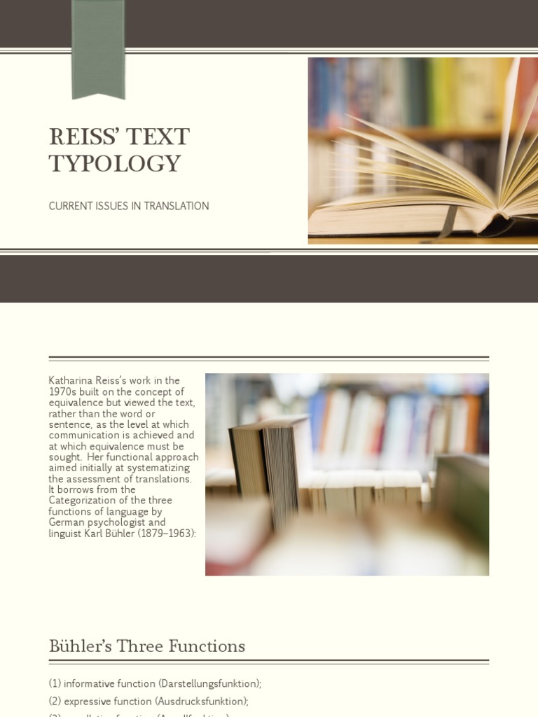 Reiss' Text Typology: Current Issues in Translation | PDF