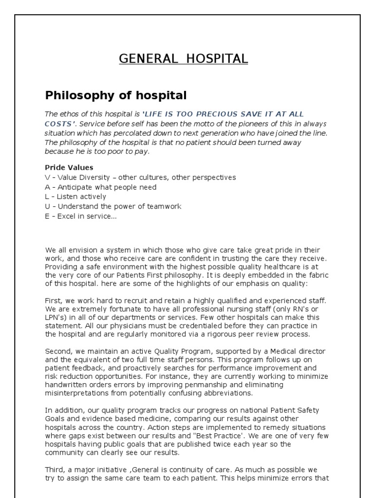 Hospital Philosophy and Care Standards | PDF | Emergency Department ...