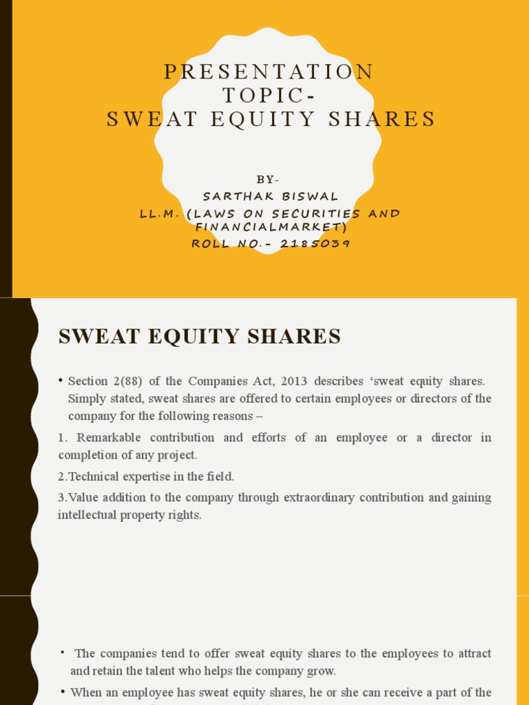 Presentation Topic-Sweat Equity Shares | PDF | Equity (Finance ...