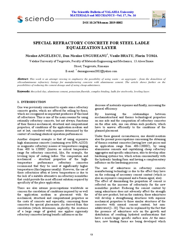 Special Refractory Concrete For Steel Ladle Equalization Layer | PDF ...