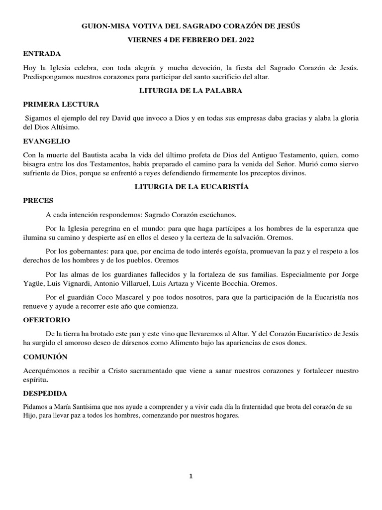 Guion Misa Primer Viernes de Mes | PDF
