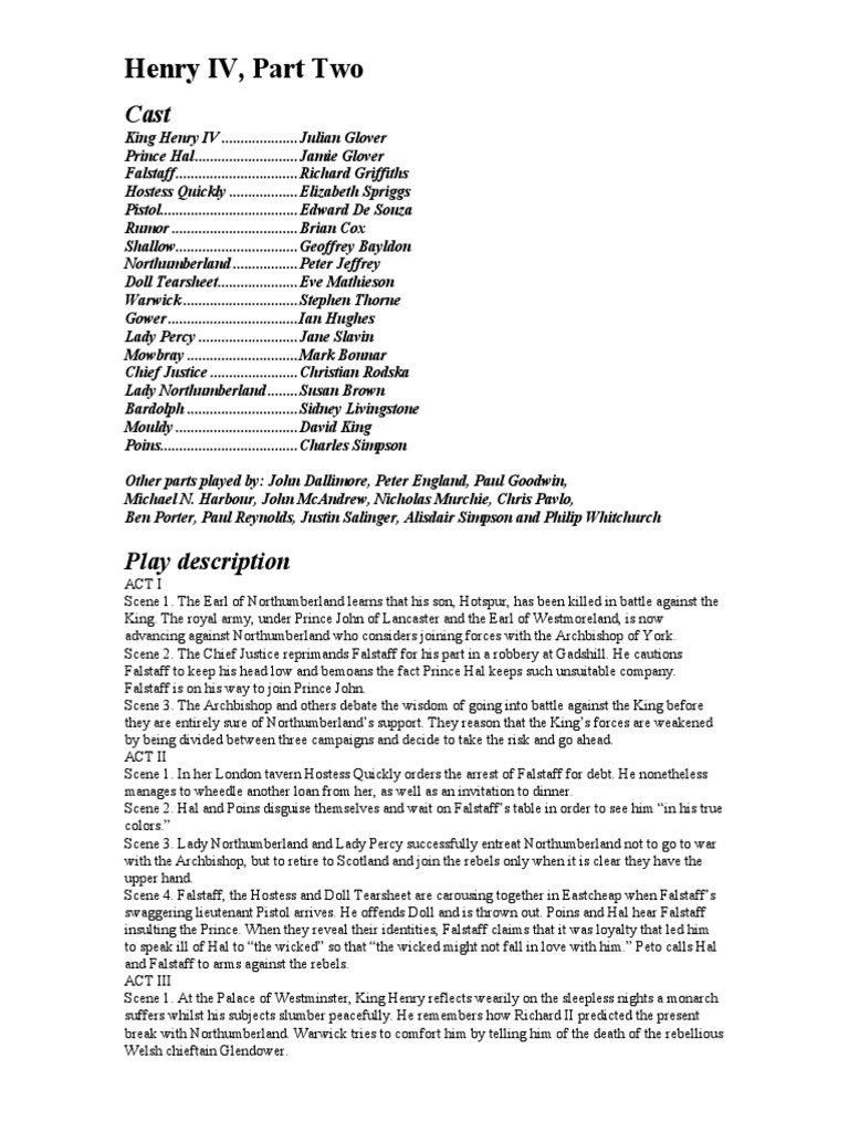 Shakespeare - Henry IV Part 2 | PDF | Shakespearean Characters