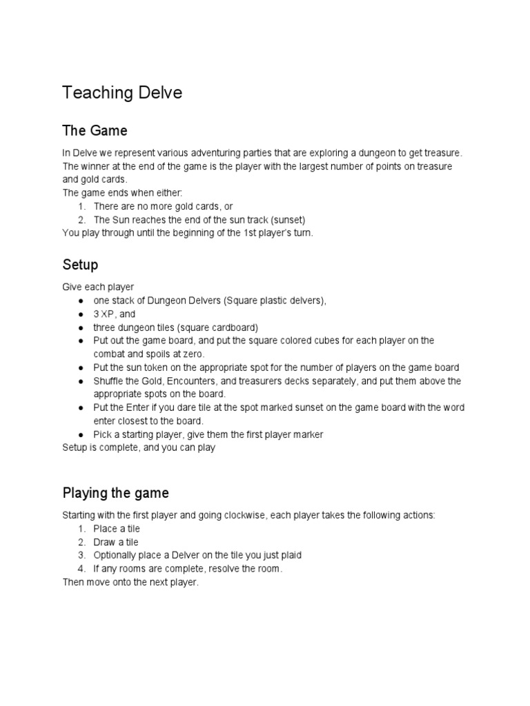Delve Game Rules and Setup Guide | PDF