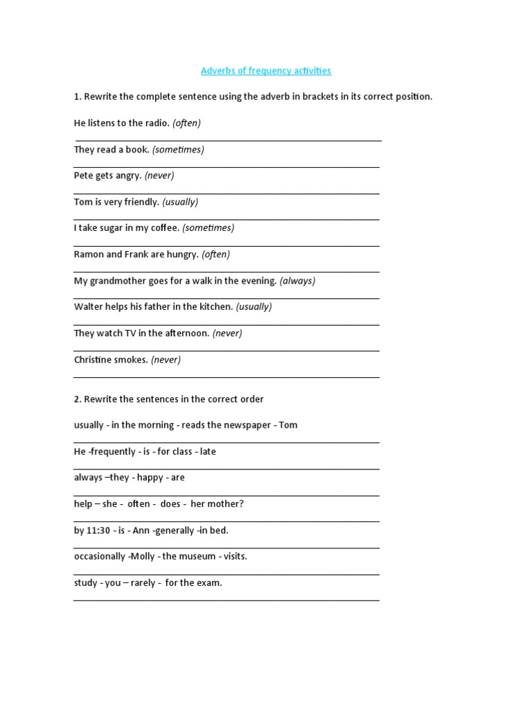 Adverbs of Frequency Activities | PDF | Workweek And Weekend