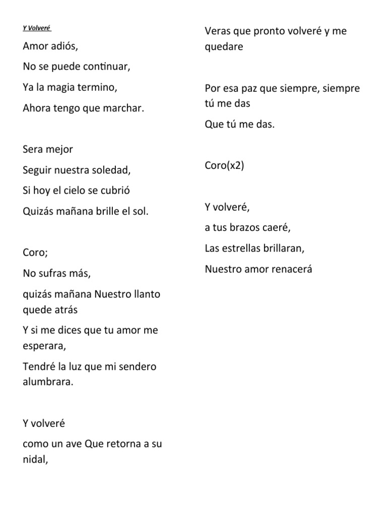 Letra de la canción "Y Volveré" | PDF