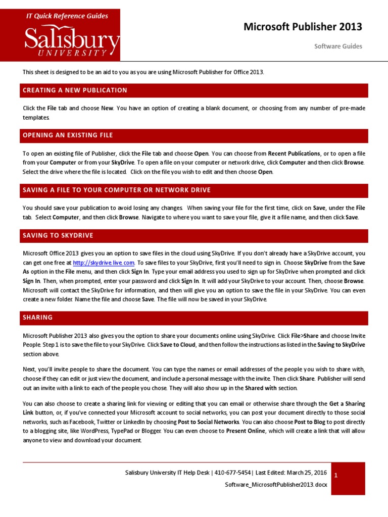 Microsoft Publisher 2013: IT Quick Reference Guides | PDF | Computer ...