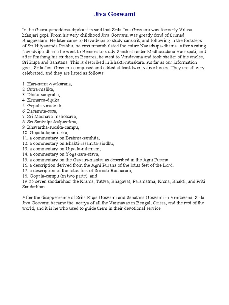 Jiva Goswami: Life and Works | PDF | Religion & Spirituality