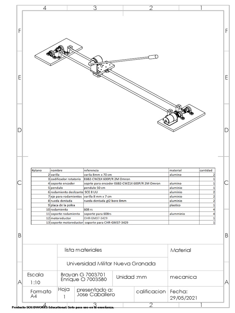 Planos Pendulo Invertido | PDF