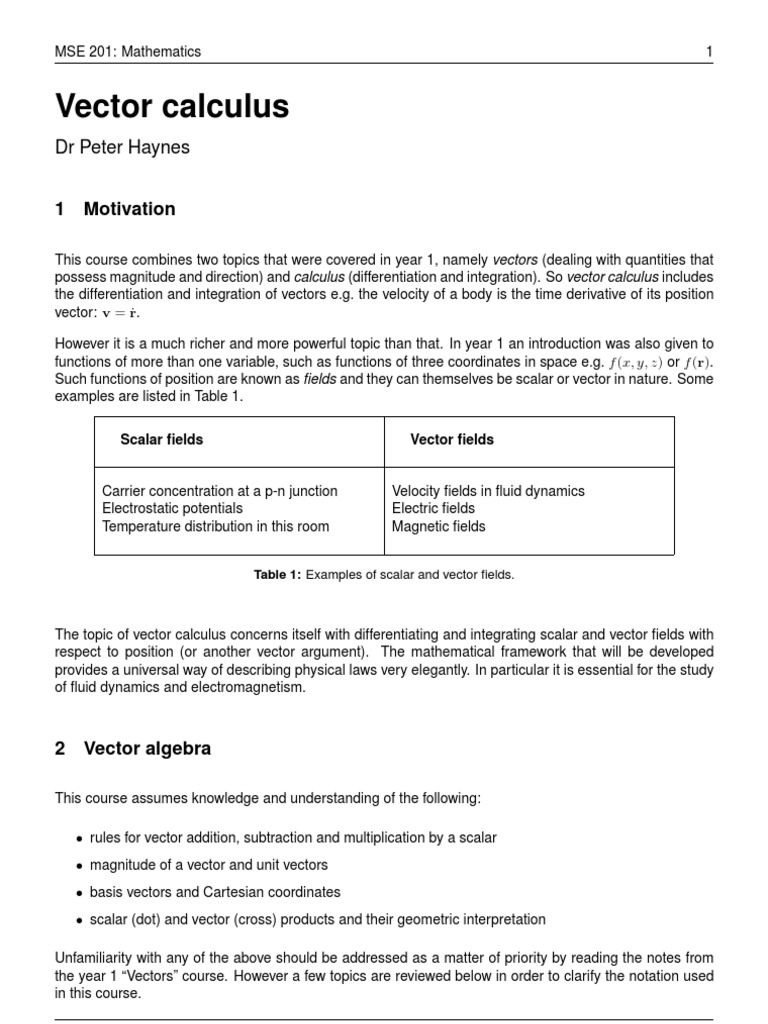 Vector Calculus Notes | PDF | Coordinate System | Euclidean Vector