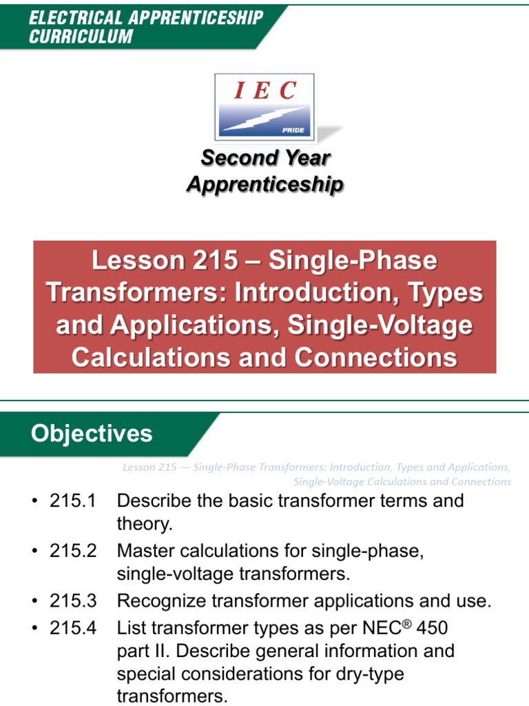 Lesson 215 Single Phase Transformers Introduction Types And
