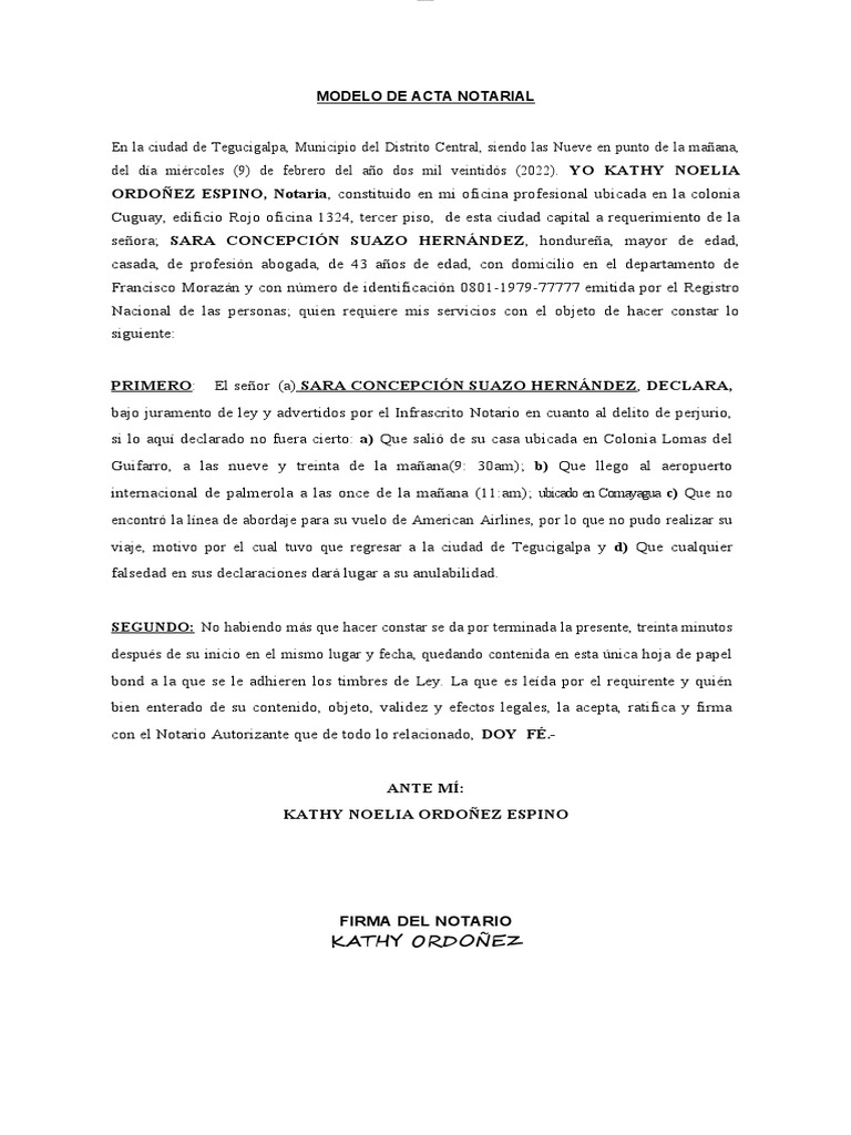 Modelo de Acta Notarial | PDF