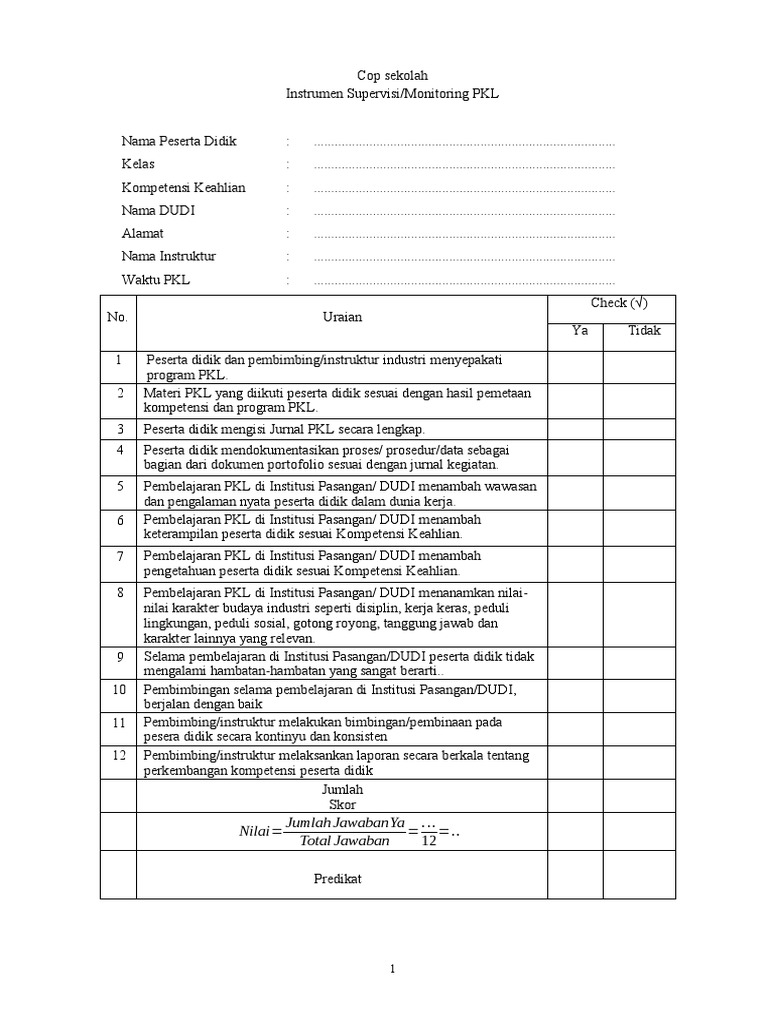 Monitoring PKL dan Instruktur SMK | PDF