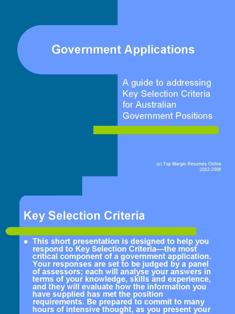 Government Applications Completing Key Selection Criteria | PDF ...