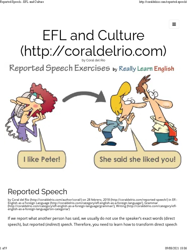 Reported Speech - EFL and Culture | PDF | Syntax | Language Mechanics