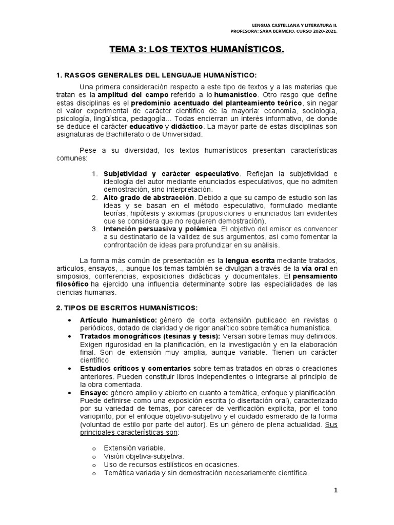 Tema 3 El Texto Humanístico | PDF | Ensayos | Aristóteles