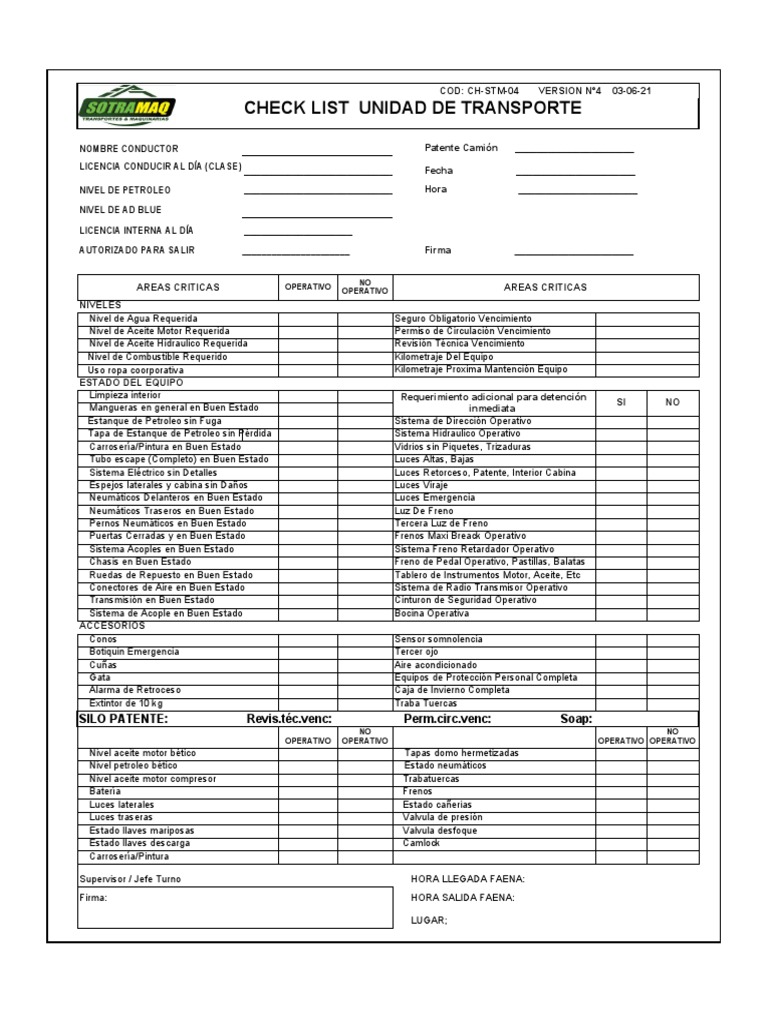 Checklist transporte | PDF | Neumático | Camión