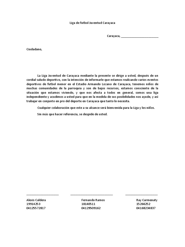 Carta de Liga de Futbol | PDF