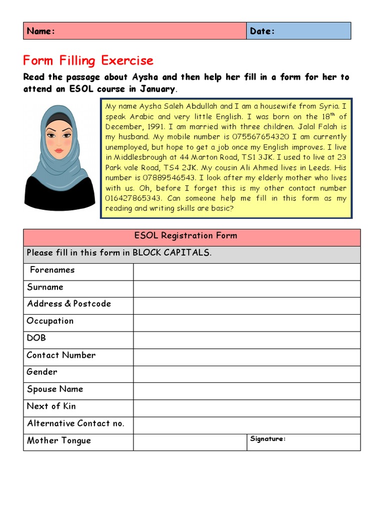 Form Filling Exercise: Name: Date | PDF
