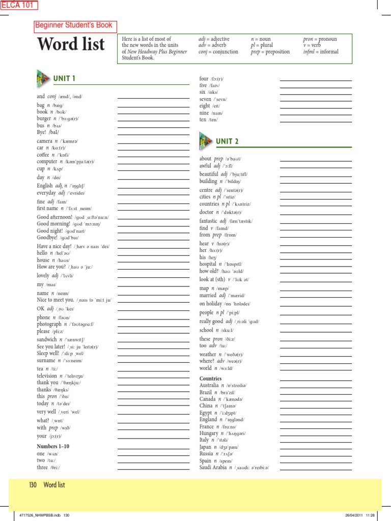 Word List: Unit 1 | PDF