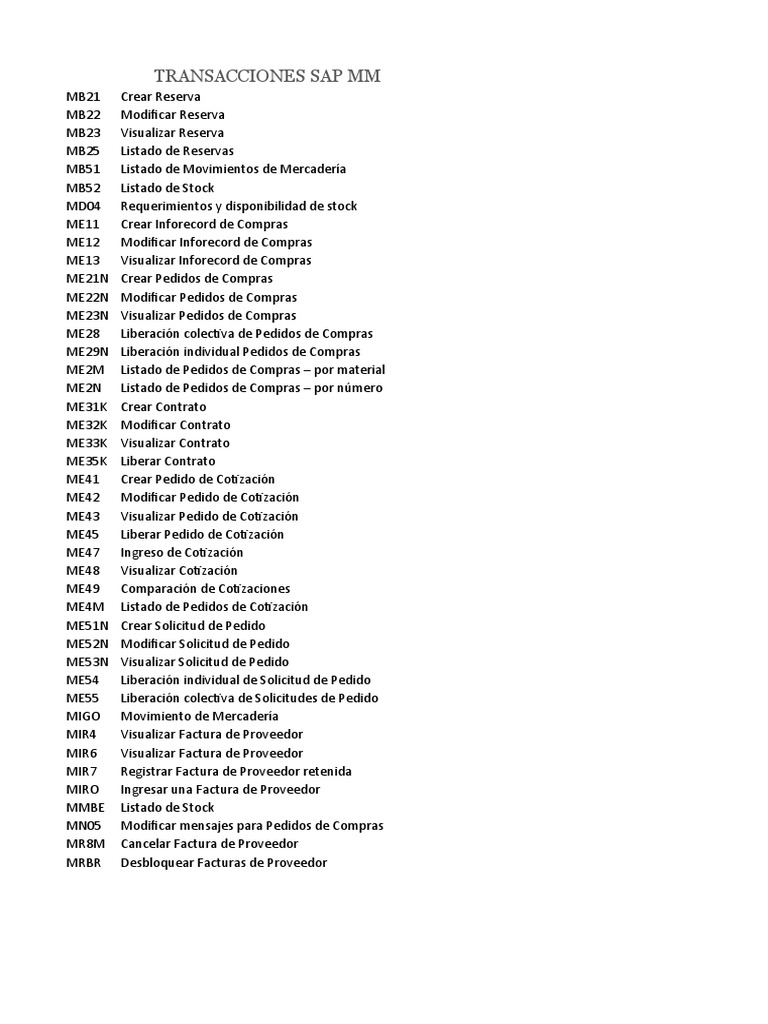 Transacciones Sap | PDF | Contabilidad | Economias