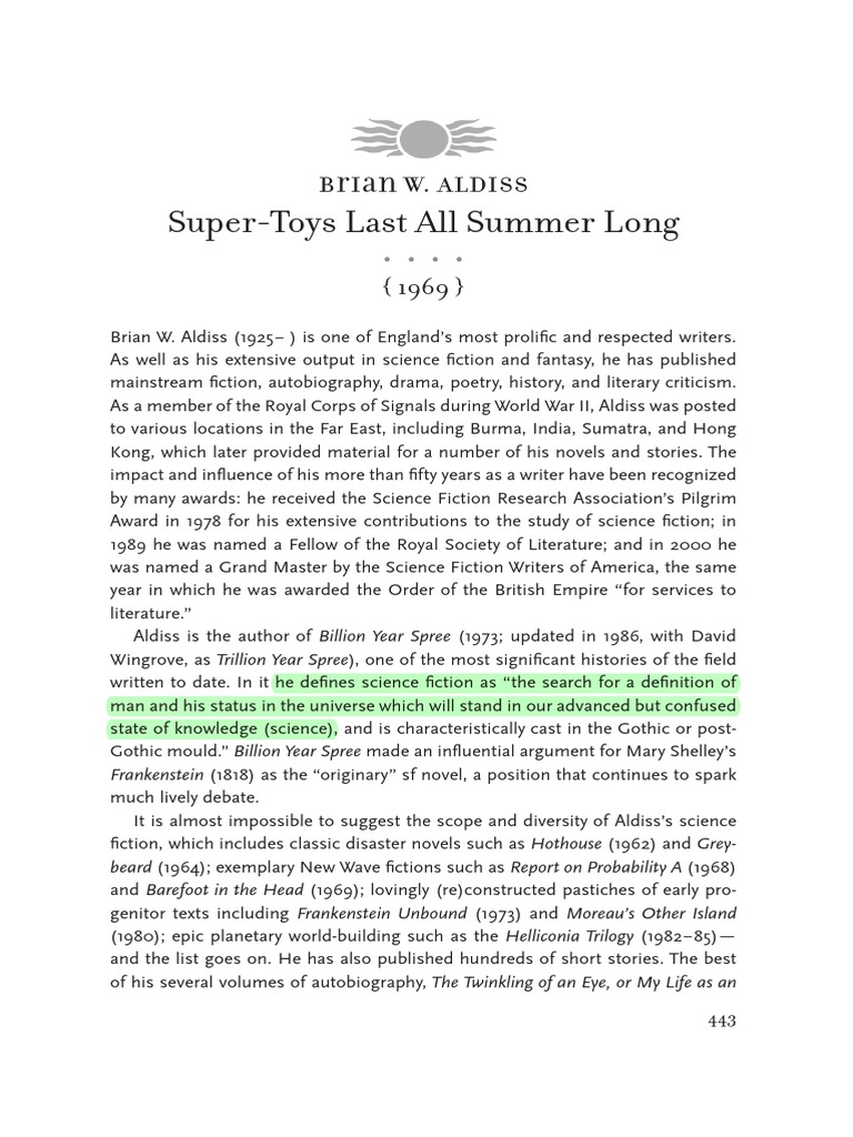 Super-Toys Last All Summer Long: Brian W. Aldiss | PDF | Science Fiction