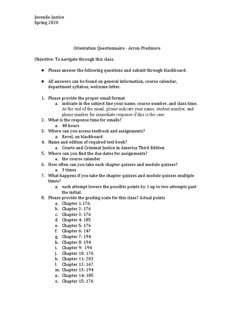 Orientation Questionnaire S22 - Arron Predmore | PDF