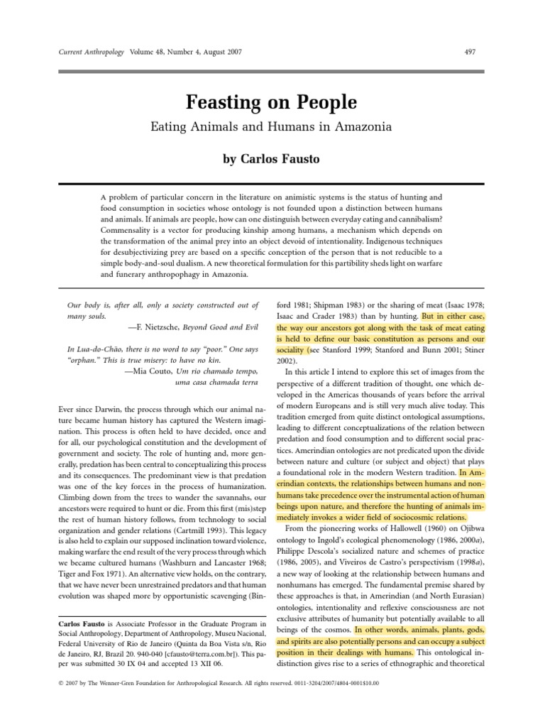 Feasting On People: Eating Animals and Humans in Amazonia | PDF ...