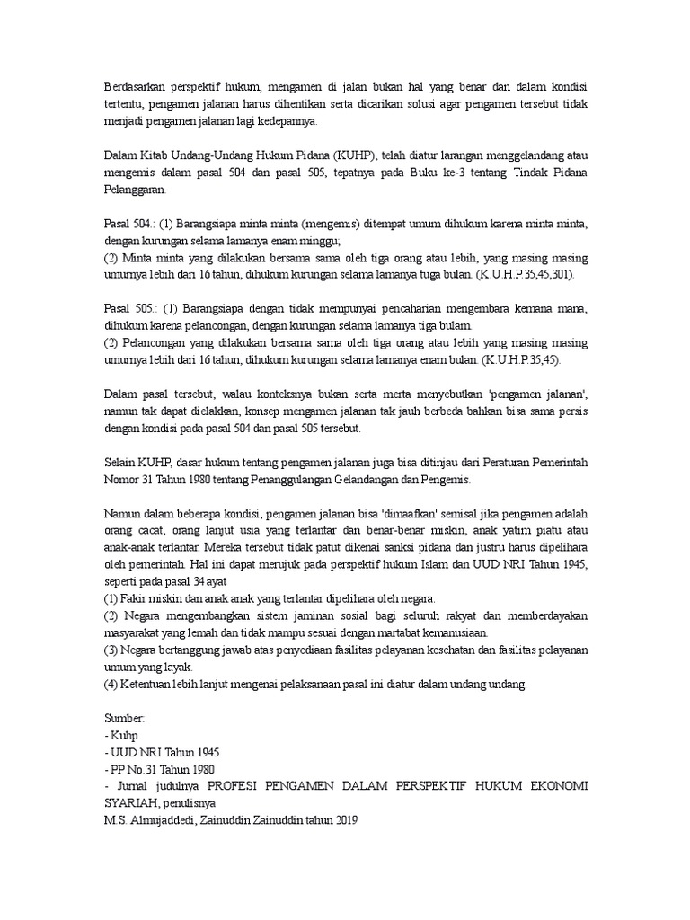 Dasar Hukum Pengamen - Iky | PDF | Politik | Hukum