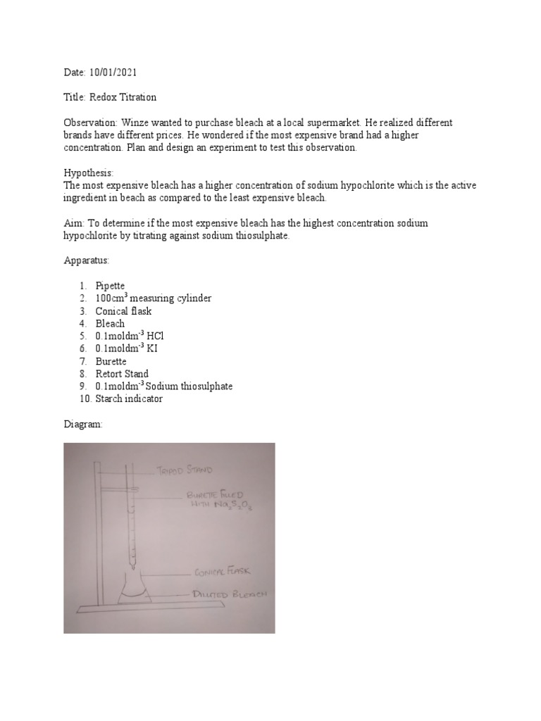 Redox Titration Lab | PDF | Chemistry | Titration