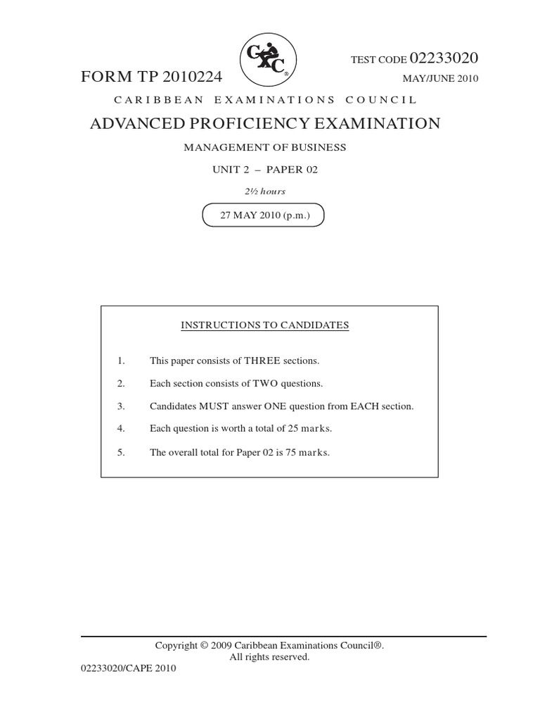 CAPE Management of Business 2010 U2 P2 | PDF | Lean Manufacturing ...