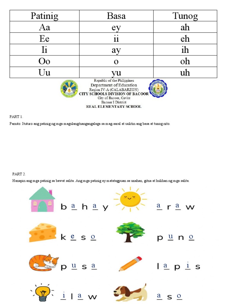 Patinig Worksheet | PDF