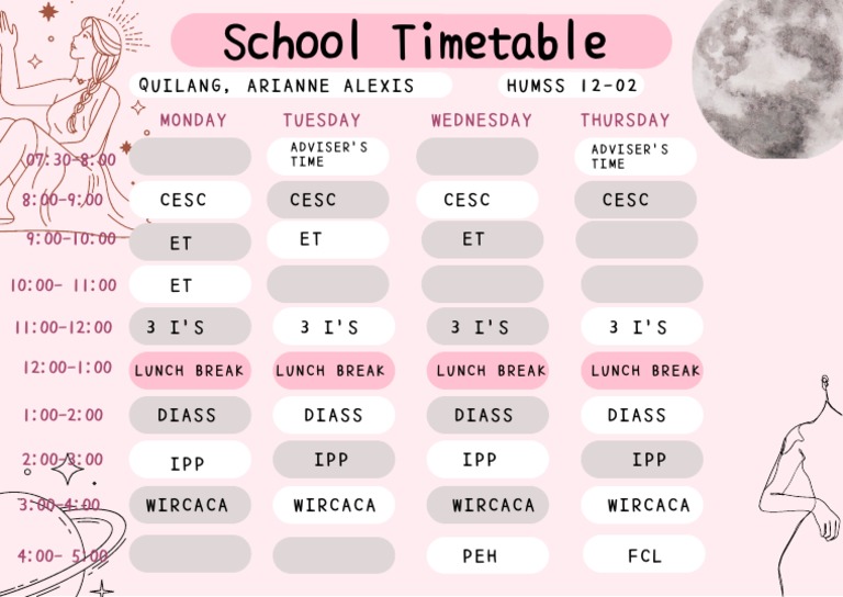 Pink Cute Playful Class Schedule | PDF | Cooking, Food & Wine