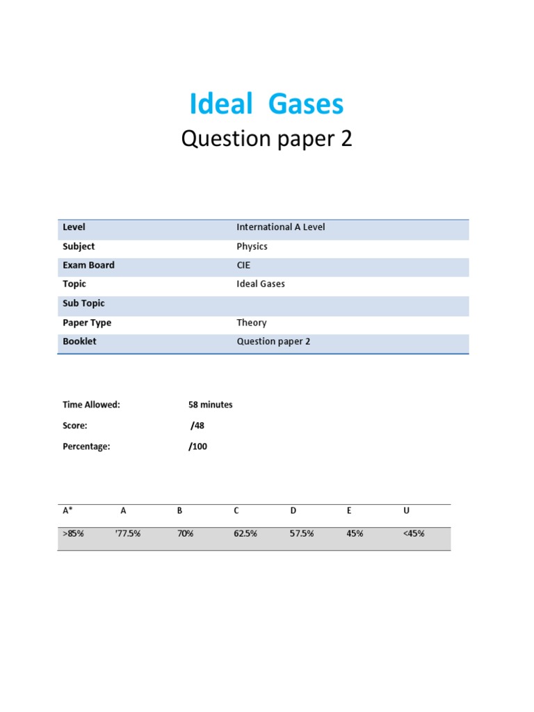 Ideal Gases: Question Paper 2 | PDF | Gases | Temperature