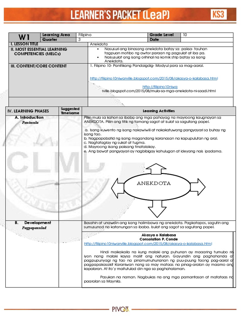 LeaP Filipino G10 Week 1 Q3 | PDF