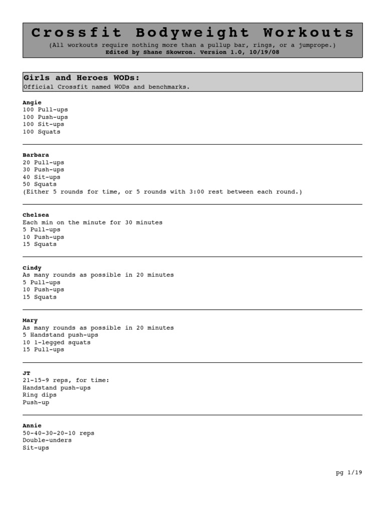 Crossfit - Comprehensive Body Weight Workout List, V1.0 | PDF | Playing ...