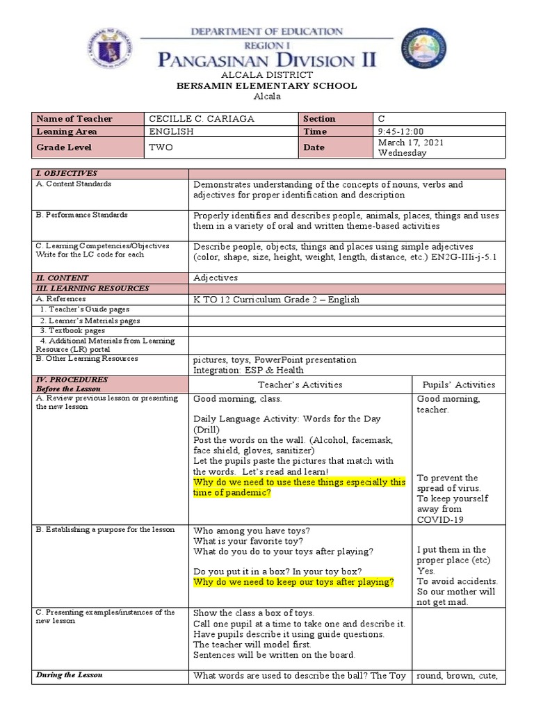 Cot DLP English 2 | PDF | English Language | Teachers