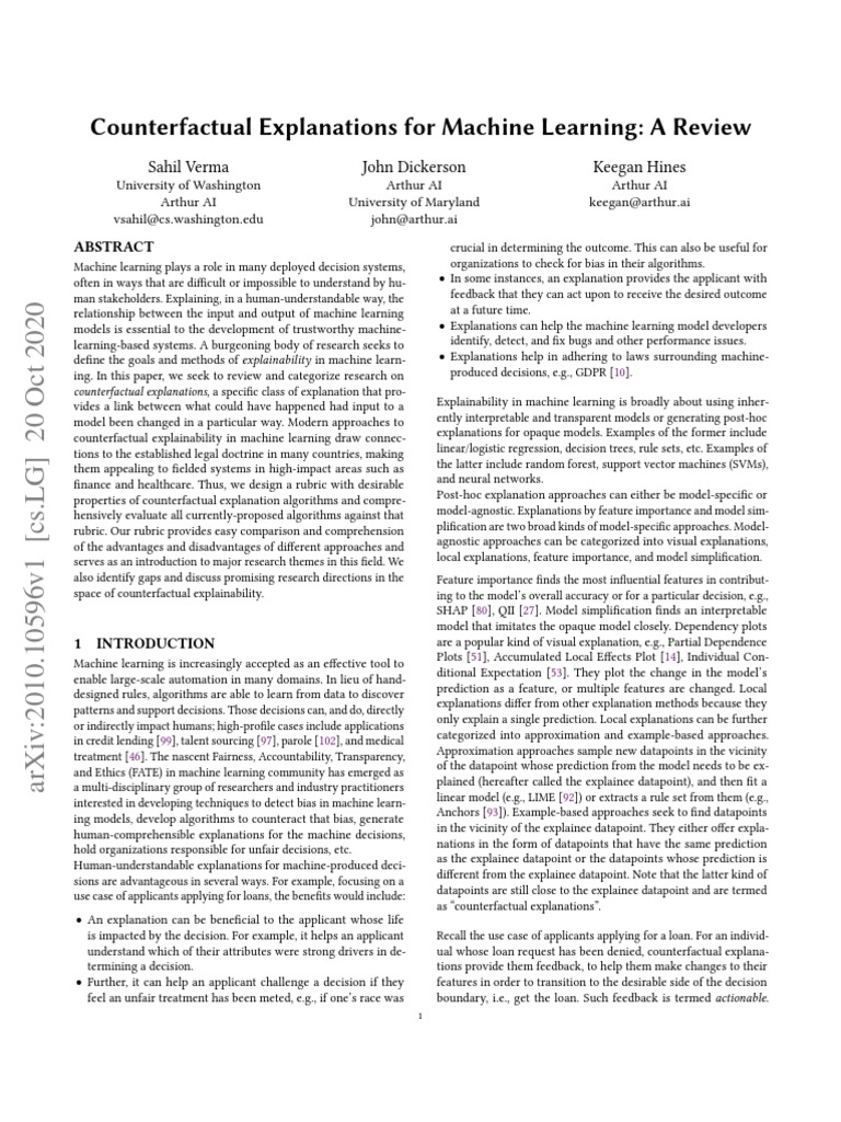 Counterfactual Explanations For Machine Learning A Review | PDF ...