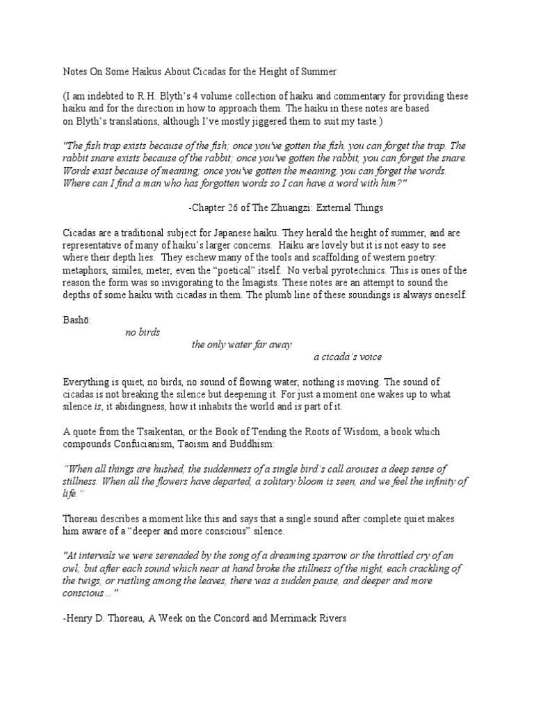 Notes On Some Haikus About Cicadas For The Beginning of Summer | PDF ...