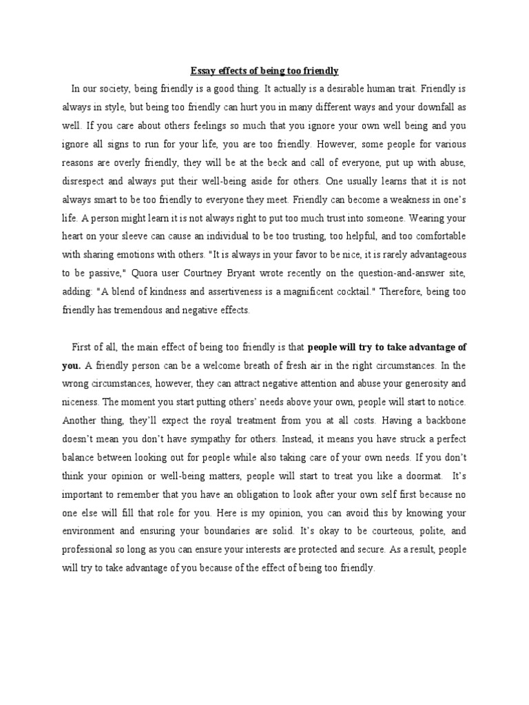 Essay Effects of Being Too Friendly | Download Free PDF | Psychology ...