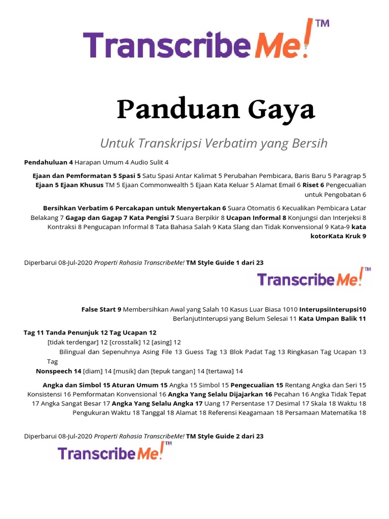 Panduan Gaya Transkripsi Verbatim | PDF