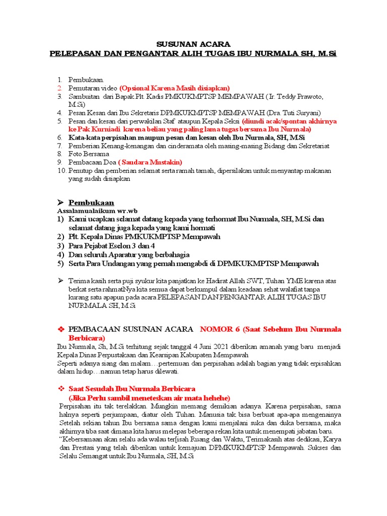 Susunan Acara Pisah Sambut | PDF