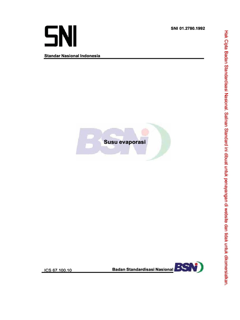 Sni 01 2780 1992 Susu Evaporasi | PDF | Regulation | Asia