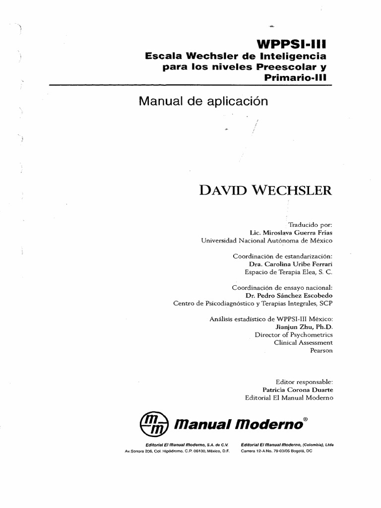 WPPSI III Manual de Aplicacion | PDF